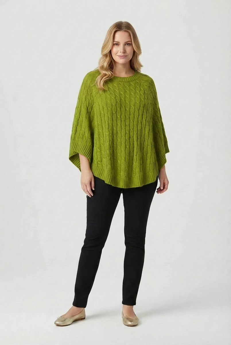 KNITTED PONCHO GREEN – My Size